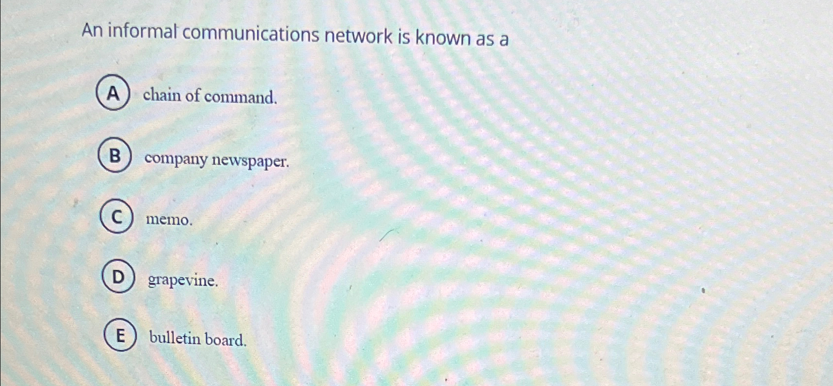Solved An informal communications network is known as achain | Chegg.com