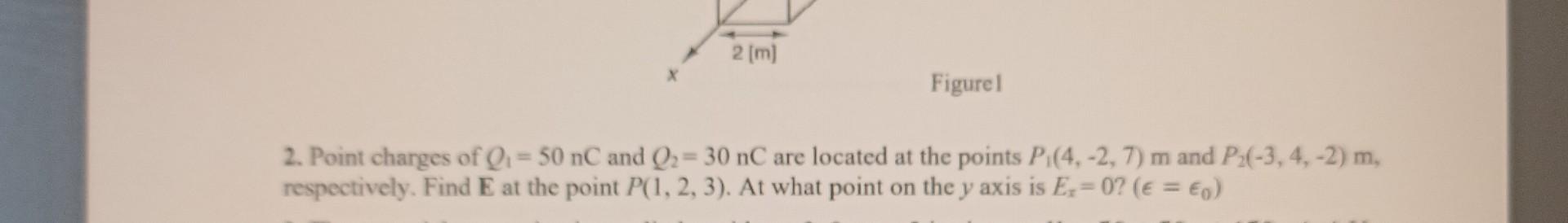 Solved 2. Point charges of Q1=50nC and Q2=30nC are located | Chegg.com