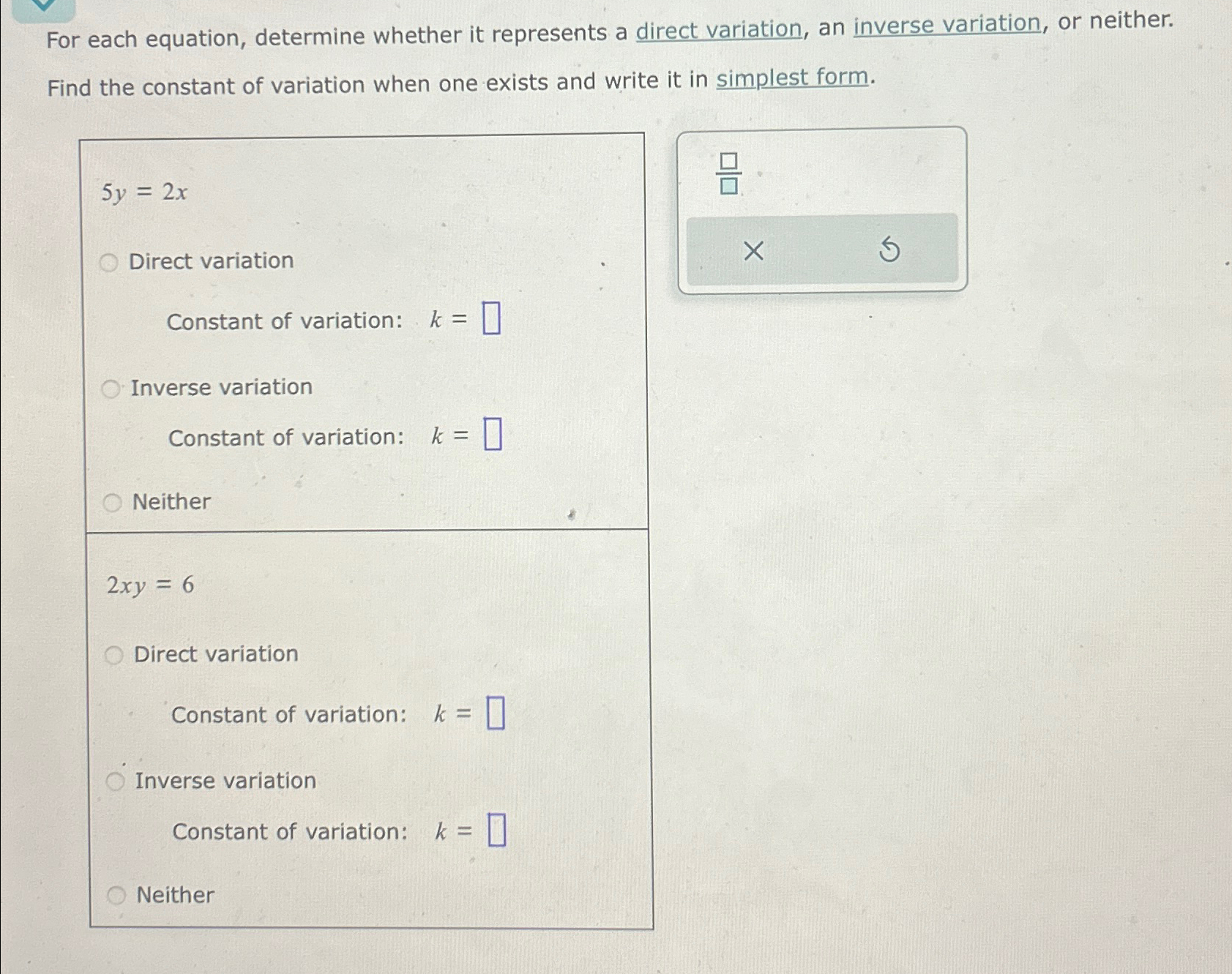 Solved For each equation, determine whether it represents a | Chegg.com