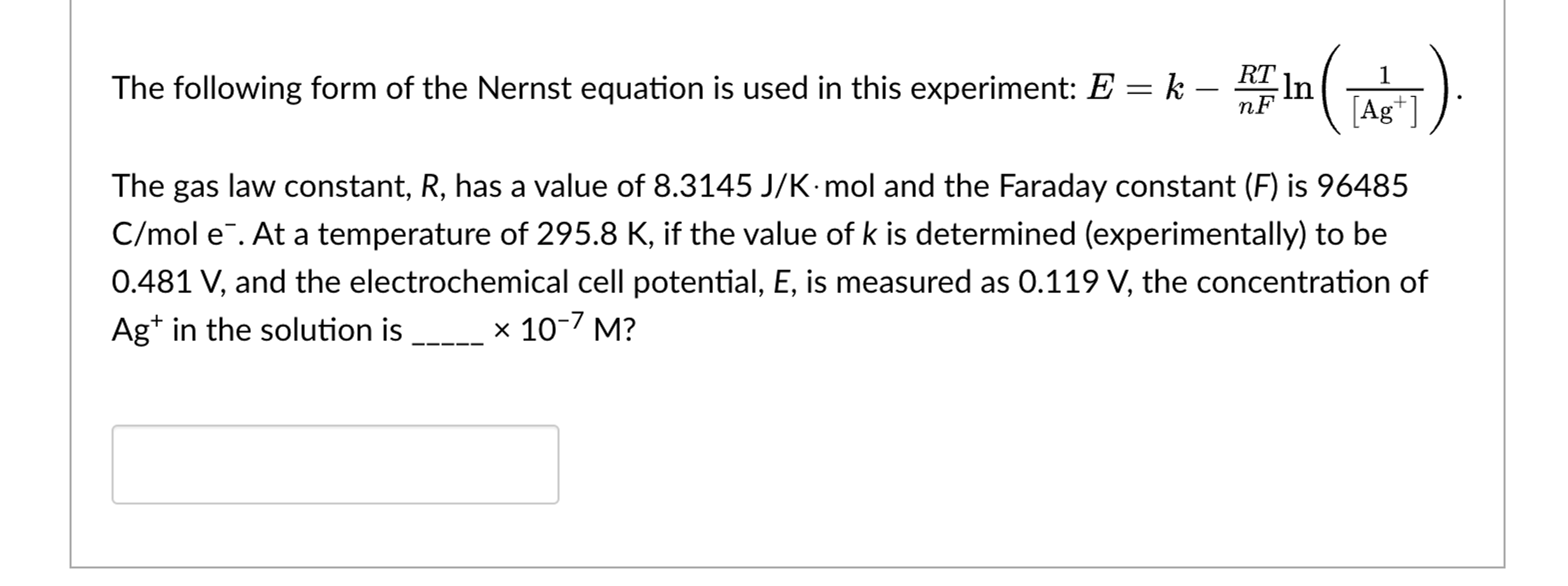 Solved The following form of the Nernst equation is used in | Chegg.com