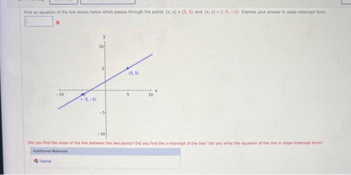 Solved Find an equation of the line shown below which passes | Chegg.com
