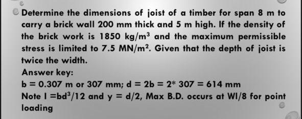 Solved Determine the dimensions of joist of a timber for | Chegg.com