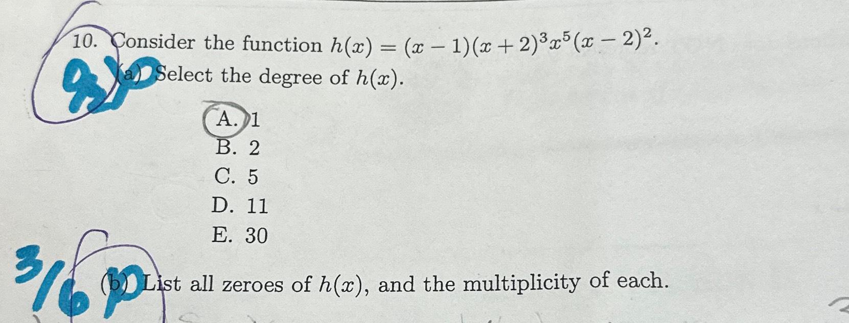 Solved Consider the function h(x)=(x-1)(x+2)3x5(x-2)2.(b) | Chegg.com