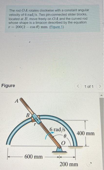 Solved The rod OA rotates clockwise with a constant angular | Chegg.com