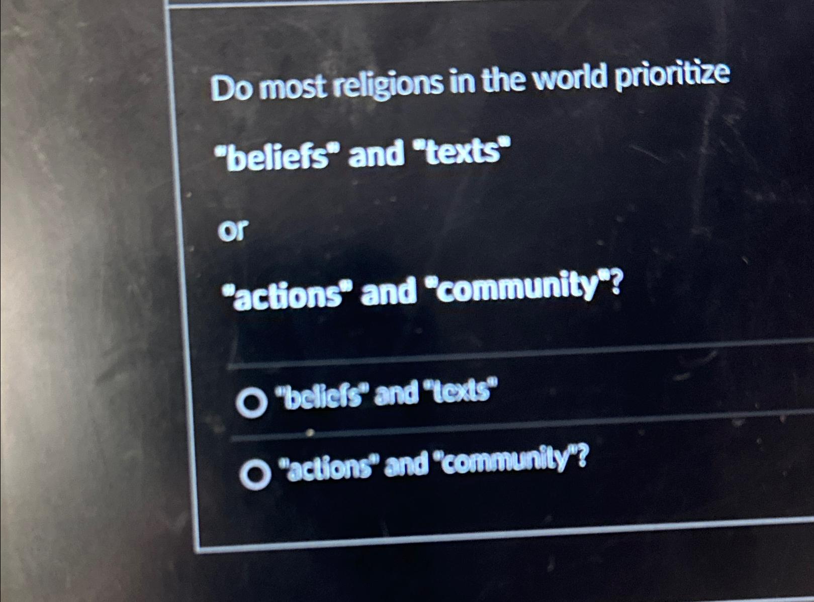 Solved Do most religions in the world prioritize "beliefs" | Chegg.com