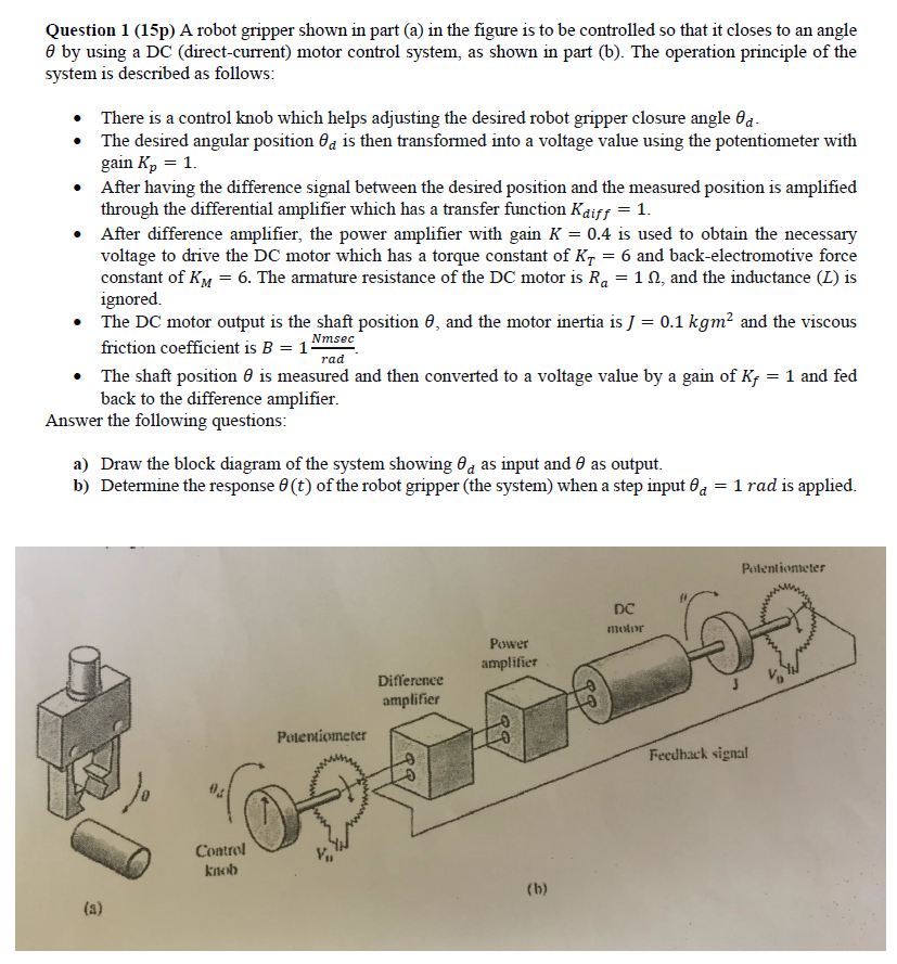 Solved Question 1 (15p) ﻿A robot gripper shown in part (a) | Chegg.com