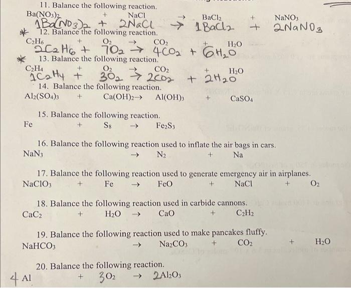 Solved 11. Balance the following reaction. * 13. Balance the | Chegg.com