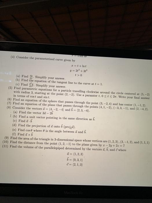 Solved SOS (4) Consider the parameterized curve given by +In | Chegg.com