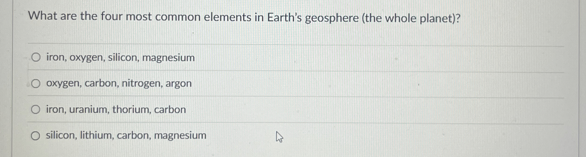 Solved What are the four most common elements in Earth's | Chegg.com