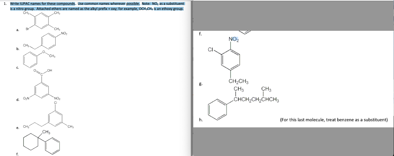 Solved Write IUPAC names for these compounds. Use common | Chegg.com