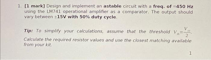 Solved 1. [1 mark] Implement a pulse width modulator using | Chegg.com
