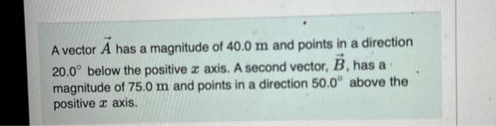 Solved A vector A has a magnitude of 40.0 m and points in a | Chegg.com