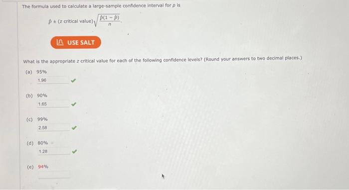 Solved The formula used to calculate a large-sample | Chegg.com