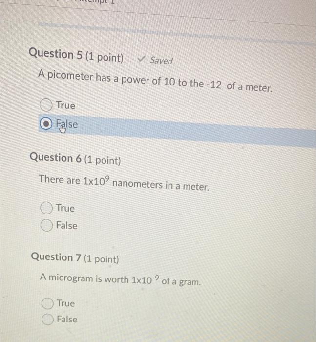 Solved Question 5 (1 point) Saved A picometer has a power | Chegg.com