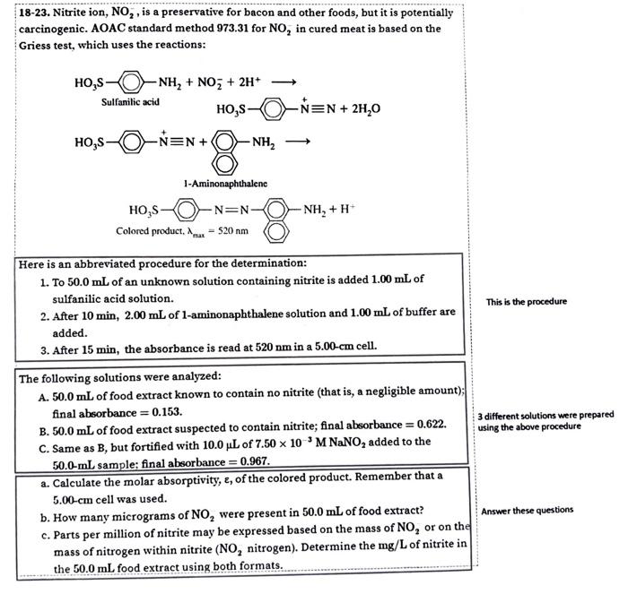 Solved 18-23. Nitrite ion, NO2, is a preservative for bacon | Chegg.com