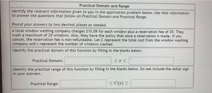 Solved Practical Domain and Range Identify the relevant | Chegg.com