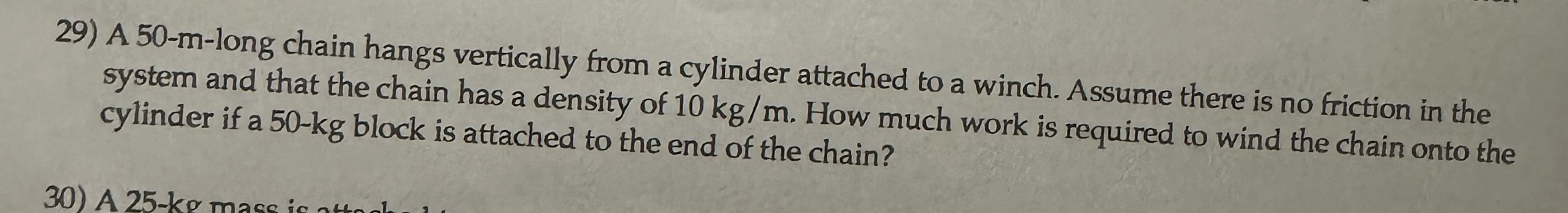 Solved A 50-m-long chain hangs vertically from a cylinder | Chegg.com