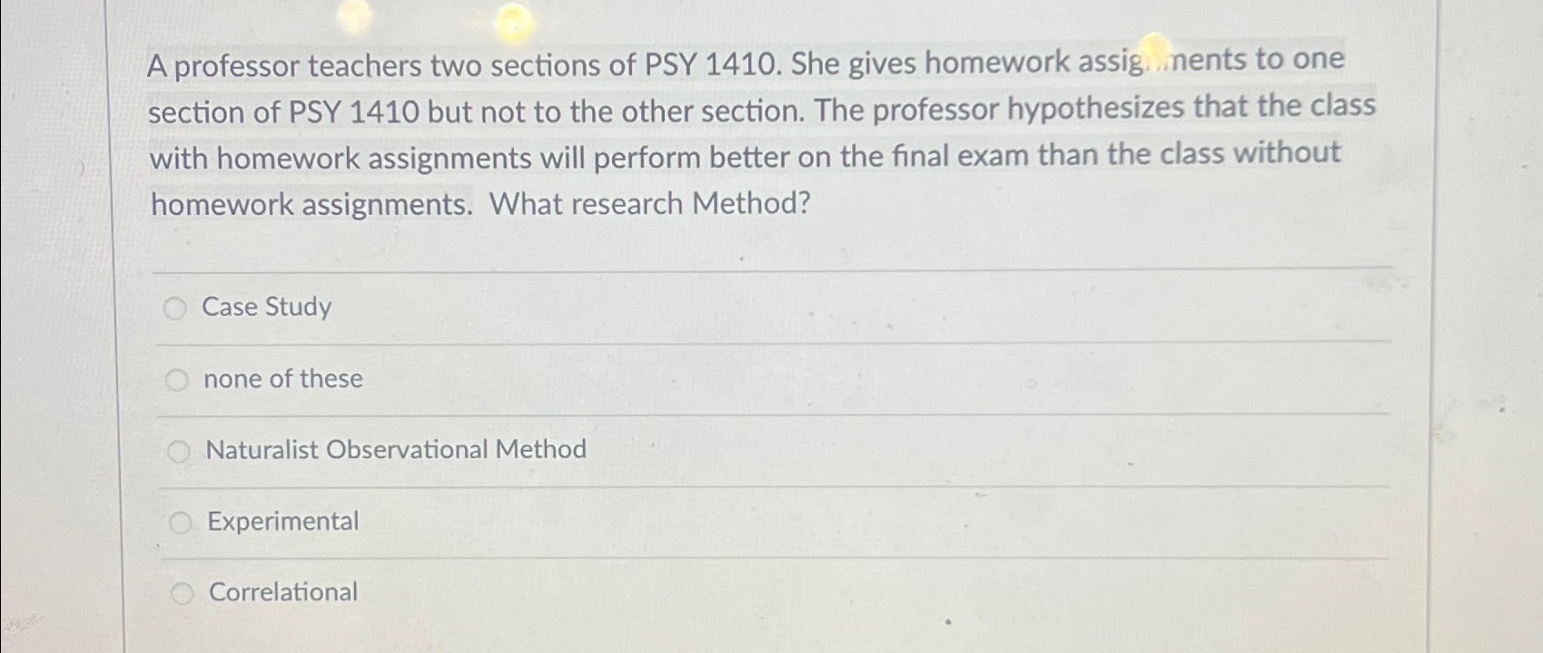 Solved A professor teachers two sections of PSY 1410. ﻿She | Chegg.com
