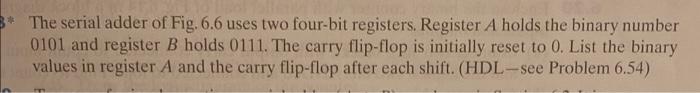 Solved 3* The serial adder of Fig. 6.6 uses two four-bit | Chegg.com