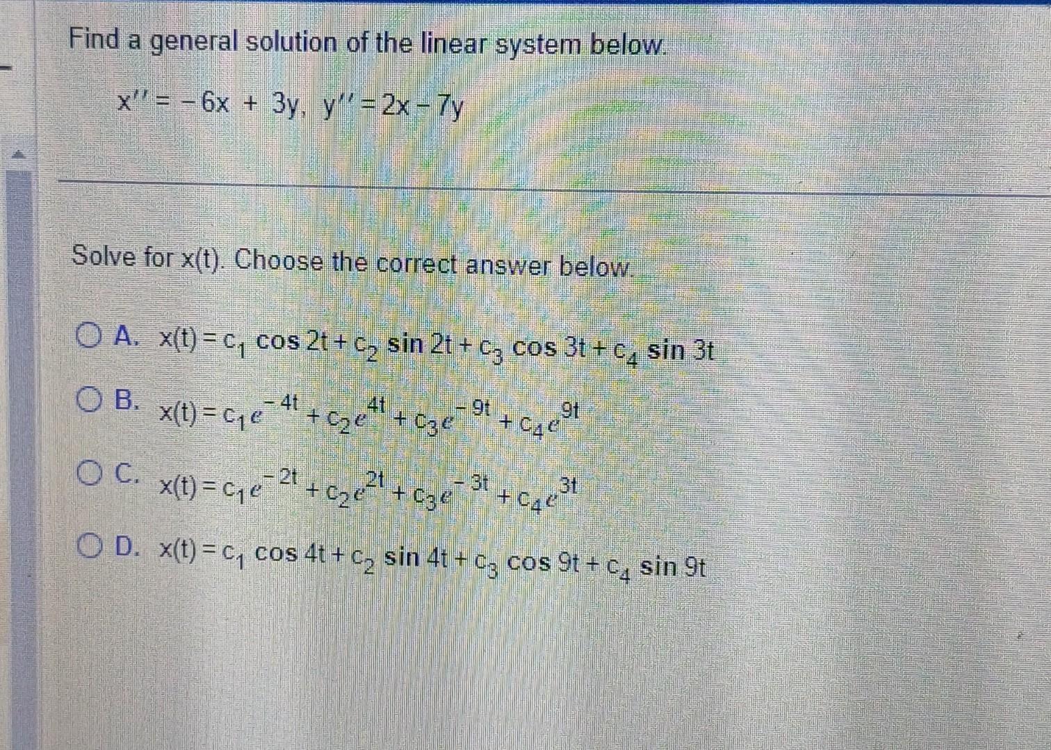 Solved Find a general solution of the linear system below. | Chegg.com