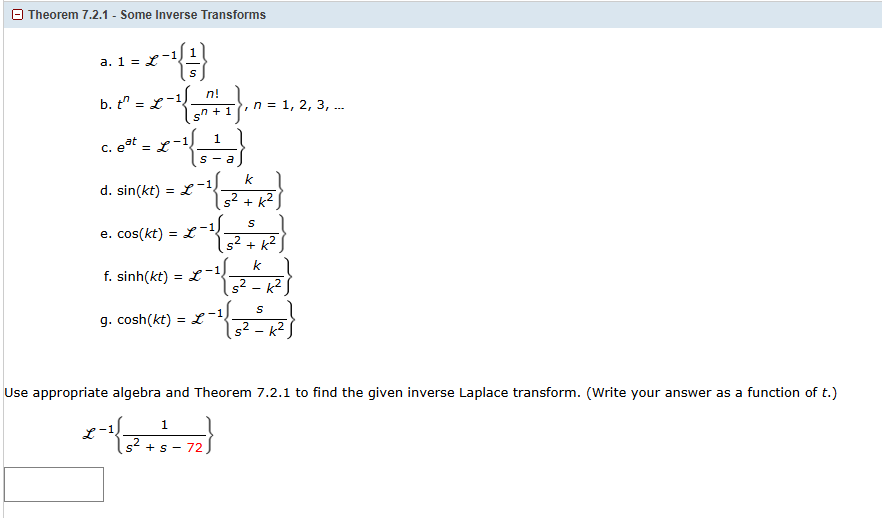 Solved Theorem 7.2.1 - ﻿Some Inverse | Chegg.com