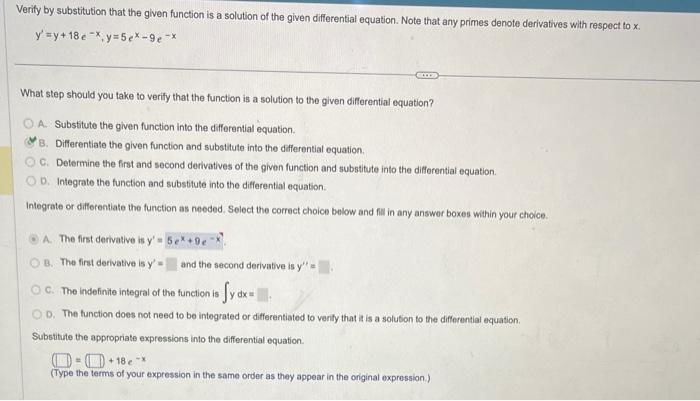 Solved Verify By Substitution That The Given Function Is A