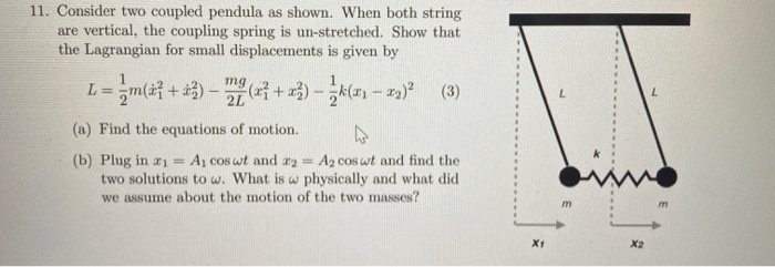 Solved 11. Consider two coupled pendula as shown. When both | Chegg.com