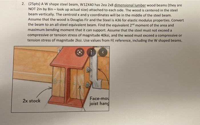 Solved 2. (25pts) A W shape steel beam, W12x40 has 2ea 2x8 | Chegg.com