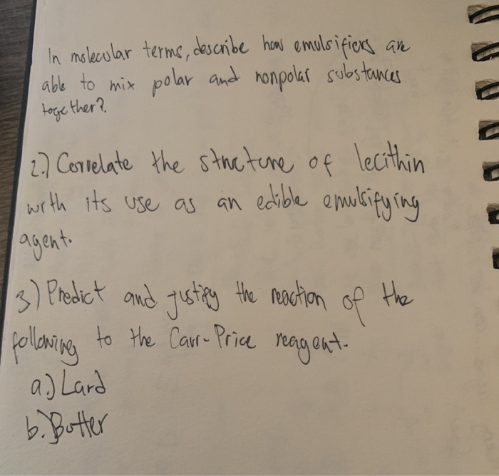 Solved In molecular terms, describe how emulsifiers are able | Chegg.com