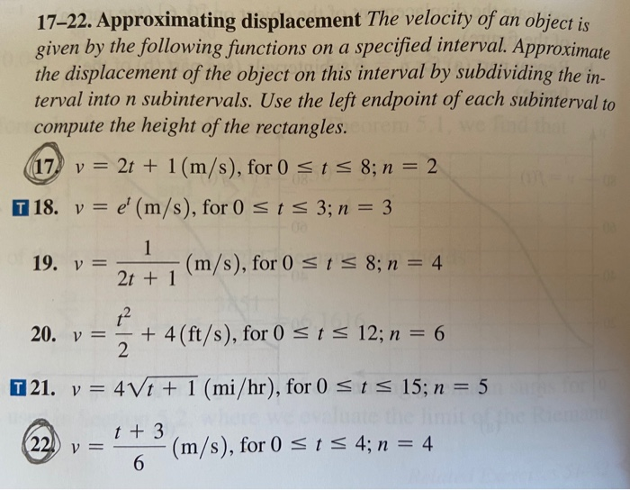 Solved 17-22. Approximating displacement The velocity of an | Chegg.com