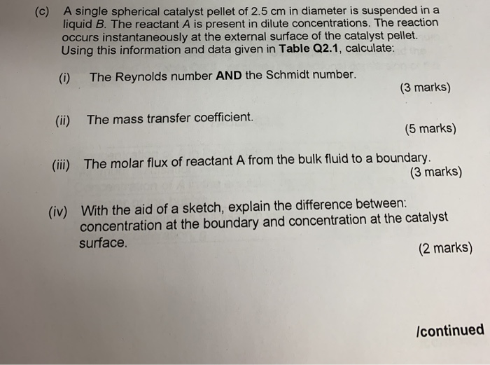 Solved (c) A single spherical catalyst pellet of 2.5 cm in | Chegg.com