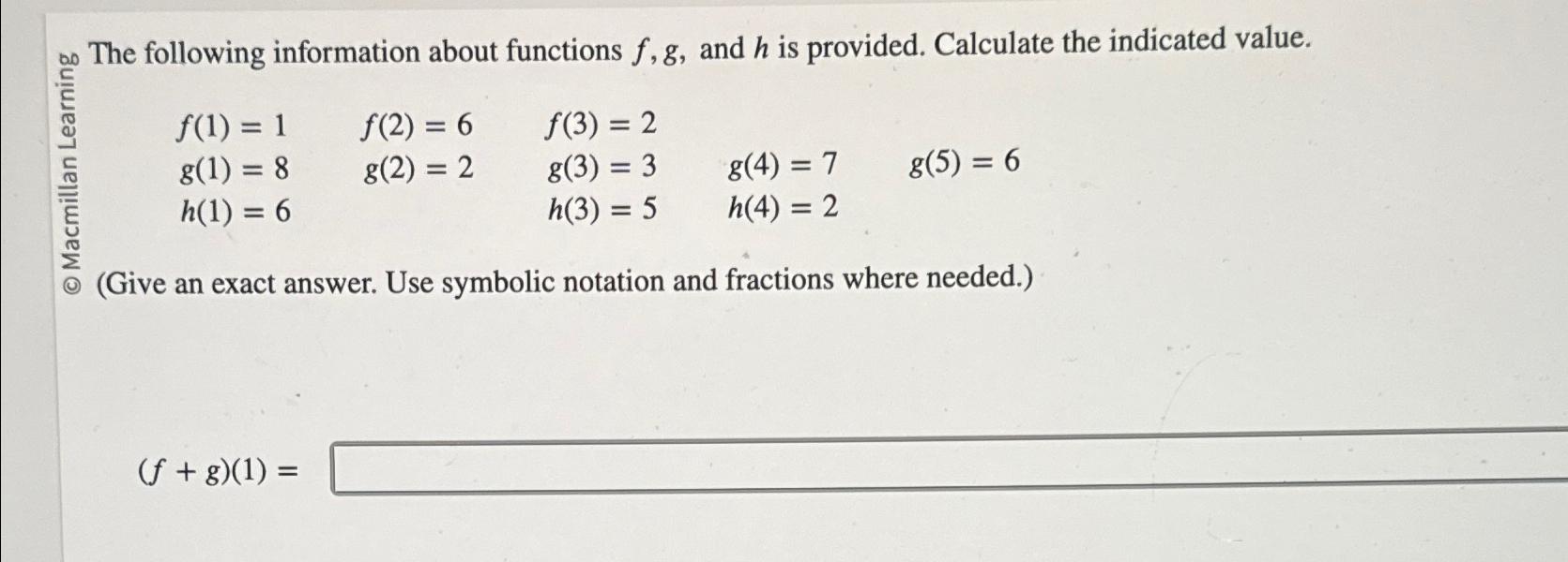 Solved ∞ ﻿The following information about functions f,g, | Chegg.com