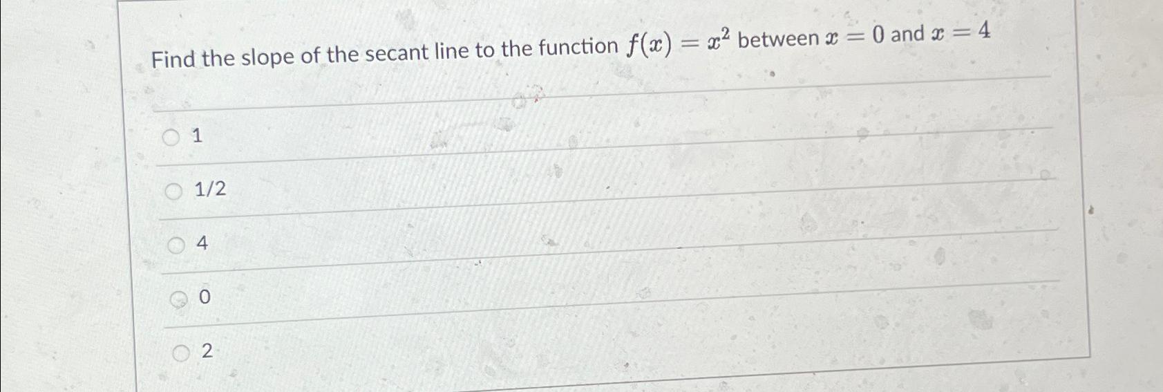 Solved Find the slope of the secant line to the function | Chegg.com