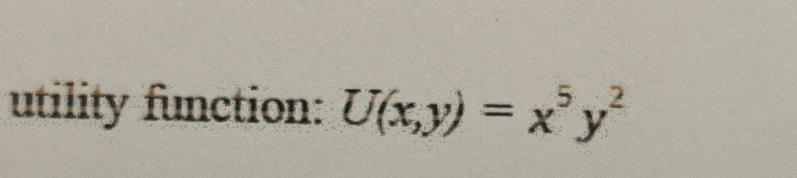 Solved utility function: U(x,y)=x5y2 ﻿Write out the | Chegg.com