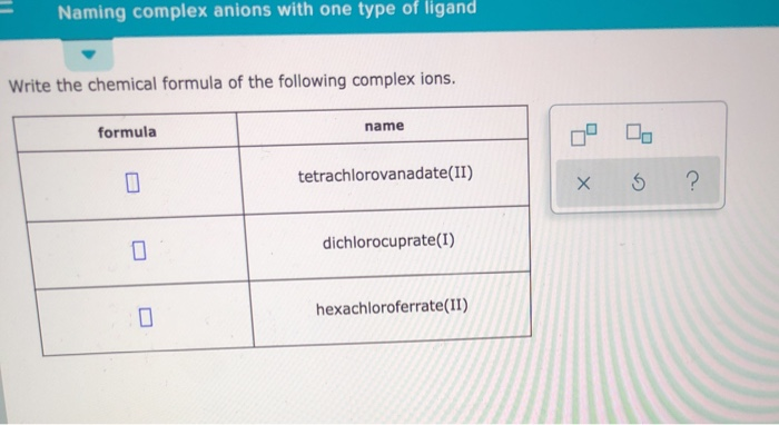 Solved Naming complex anions with one type of ligand Write | Chegg.com