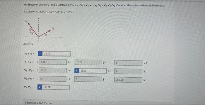 Solved For the given vectors V1 and V2 determine | Chegg.com