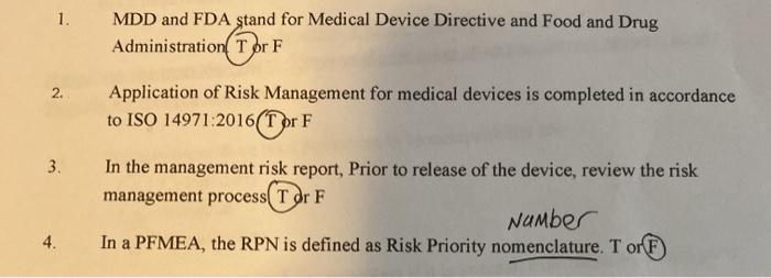 Solved 1. 2. MDD and FDA stand for Medical Device Directive | Chegg.com