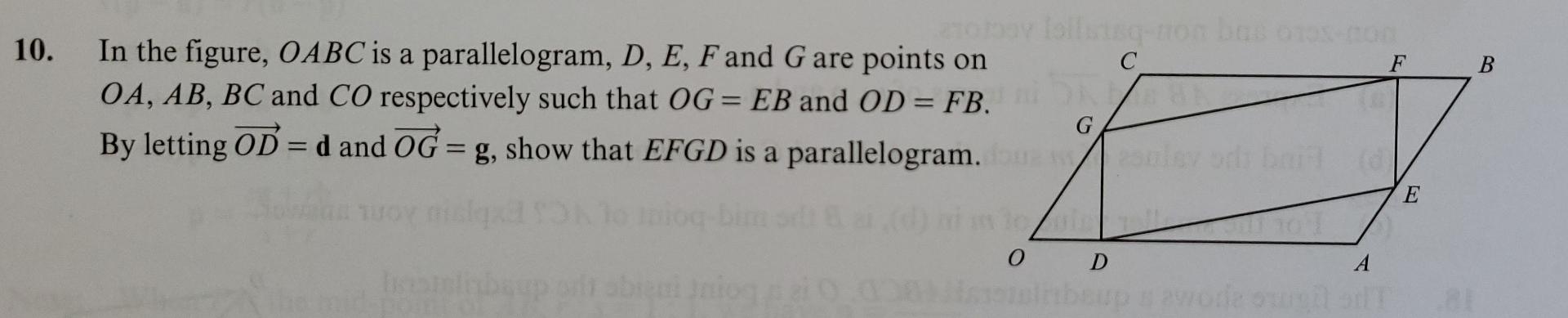 Solved In the figure, OABC is a parallelogram, D,E,F and G | Chegg.com