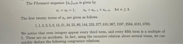 Solved The Fibonacci sequence {an}n∈N is given by | Chegg.com