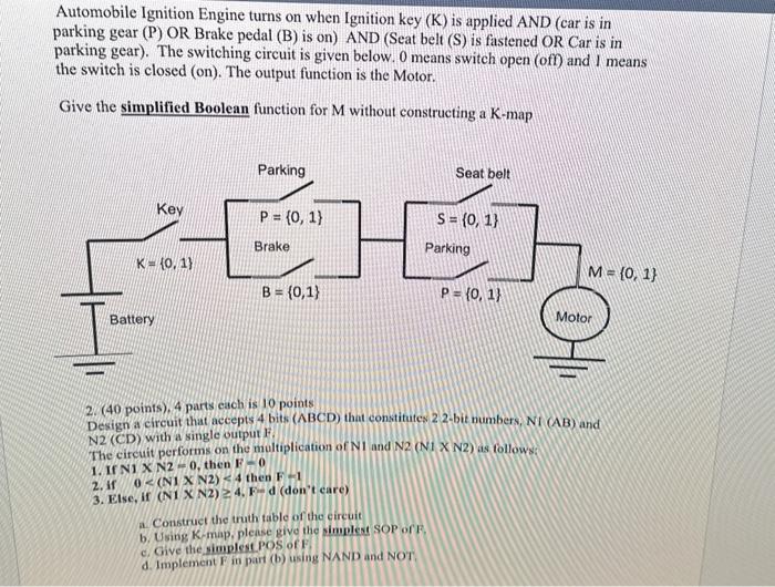 Solved Automobile Ignition Engine turns on when Ignition key | Chegg.com