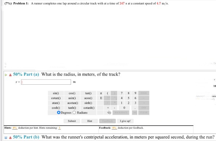 Solved (7%) ﻿Problem 1: A runner completes one lap around a | Chegg.com