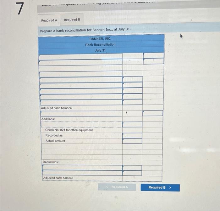 Solved The cash transactions and cash balances of Banner. | Chegg.com