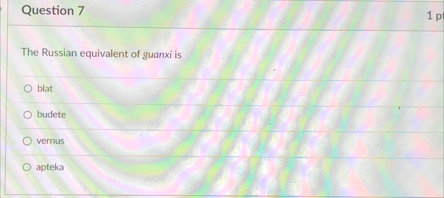 Solved Question 7The Russian equivalent of guanxi | Chegg.com