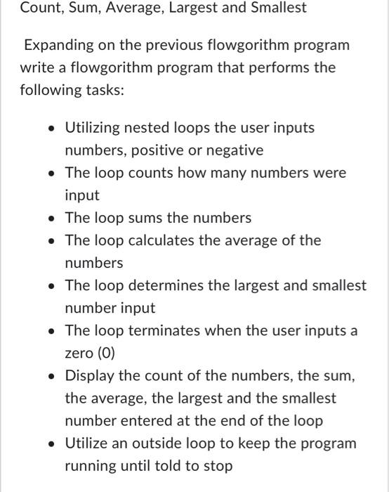 Solved How to use Flowgirthm programming for Count, Sum, | Chegg.com