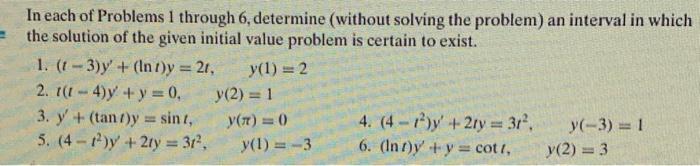 Solved In each of Problems 1 through 6, determine (without | Chegg.com
