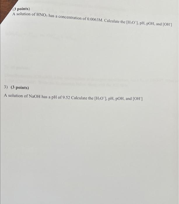 Solved (3 points) A solution of HNO3 has a concentration of | Chegg.com