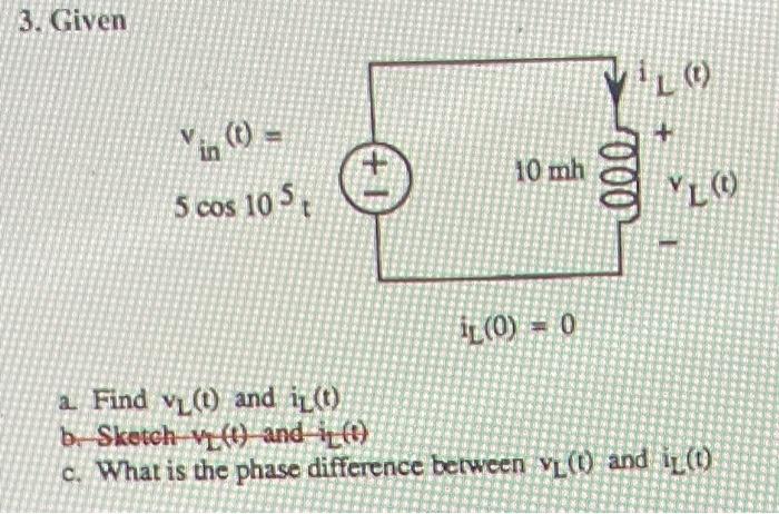 Solved 1. Given a. Find vR(t) and iR(t) b. Sketch vR(t) and | Chegg.com