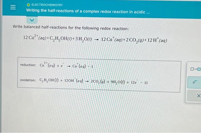 Solved Write balanced half-reactions for the following redox | Chegg.com