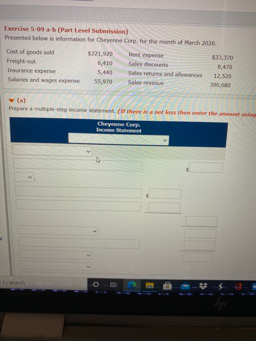 Solved Exercise 5-09 a-b (Part Level Submission) Presented | Chegg.com