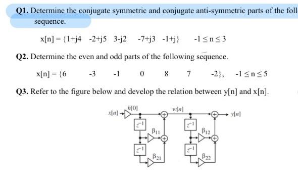 Solved Q1. Determine the conjugate symmetric and conjugate | Chegg.com